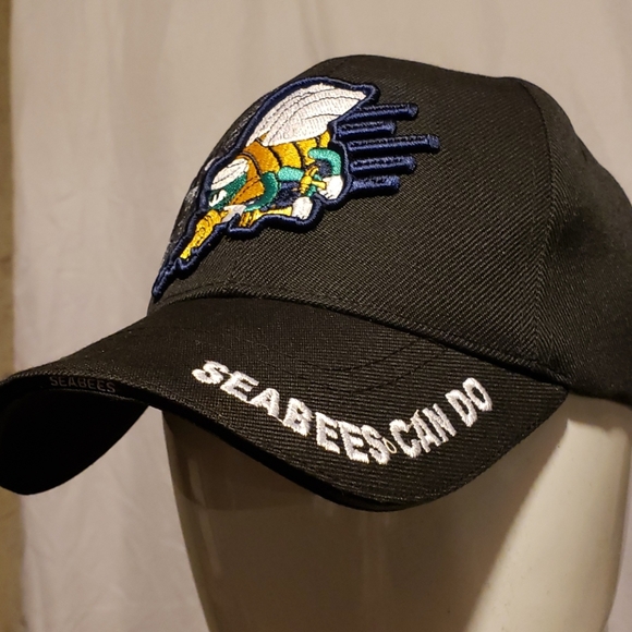 Accessories | Vintage Black Military Us Navy Seabees Hat | Poshmark